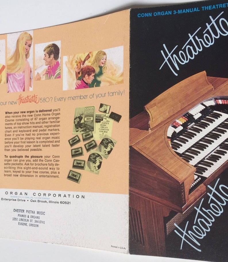 Vintage CONN ORGAN - Theatrette 580 Fold Out BROCHURE Organs Mod ...