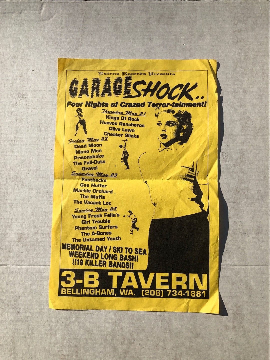 1992 GARAGE SHOCK Flyer: Dead Moon Muffs Fastbacks Untamed Youth Estrus ...