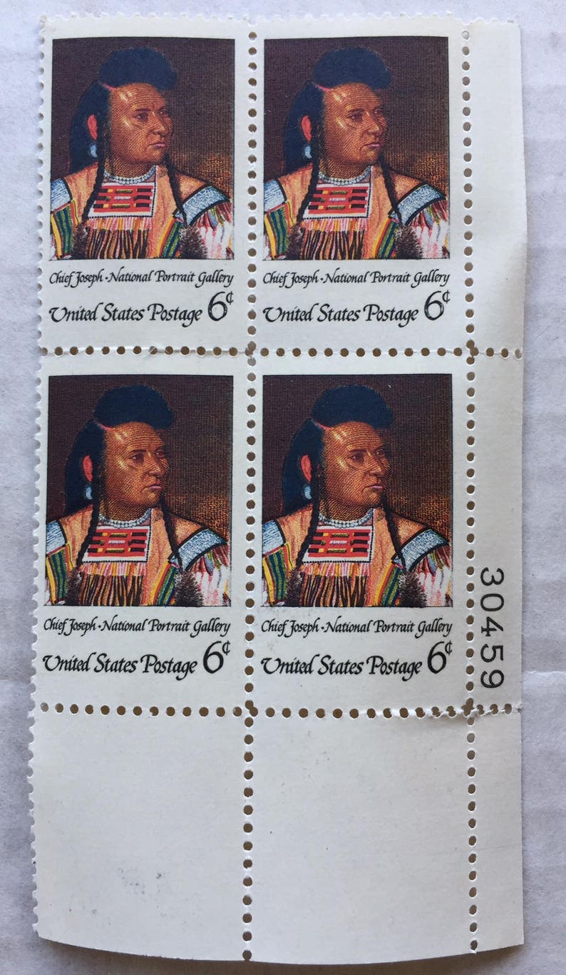1968 CHIEF JOSEPH 6 Cent Postage STAMPS Block of Four Native - Etsy
