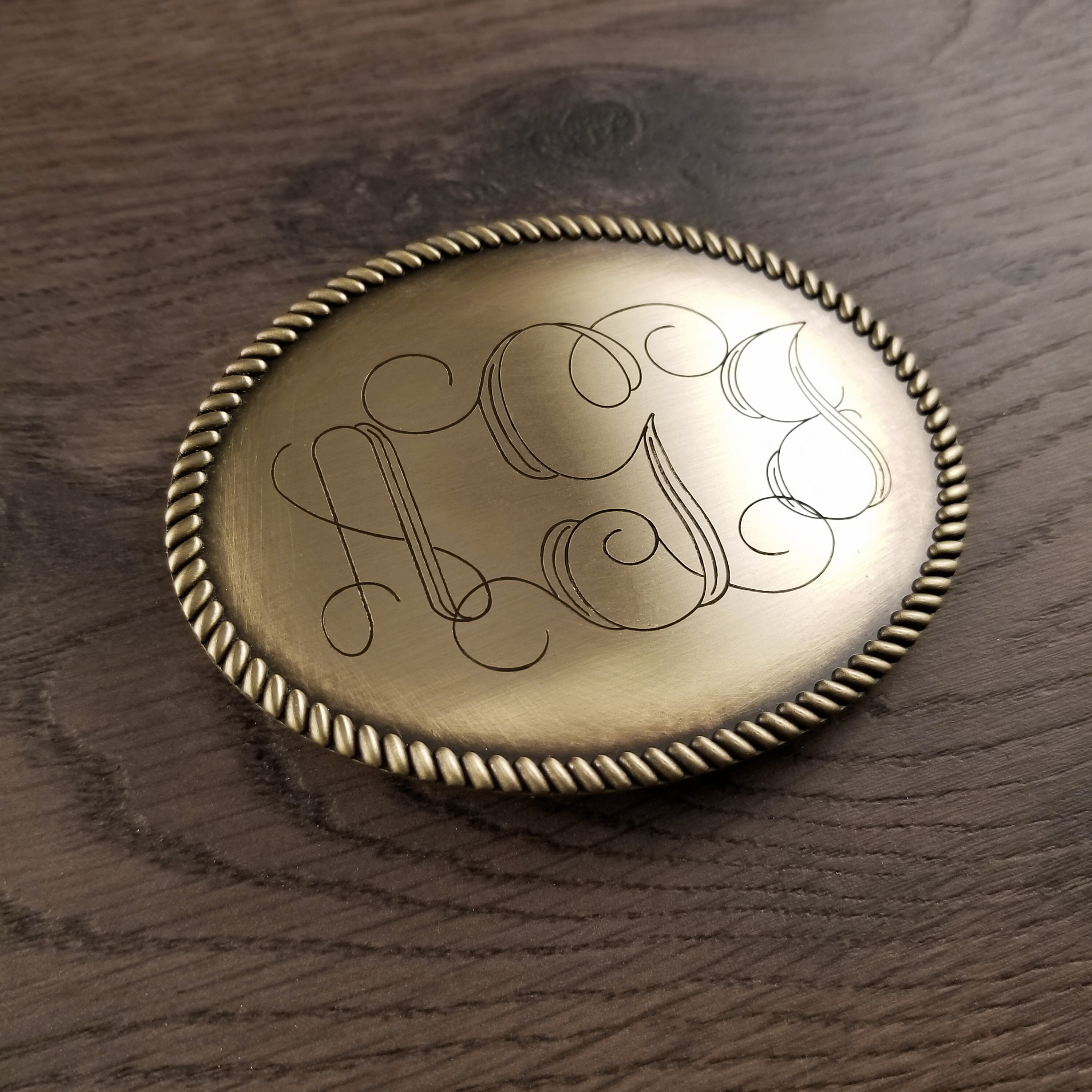 Engraved Belt Buckle Personalized Antique Bronze Rope Design | Etsy