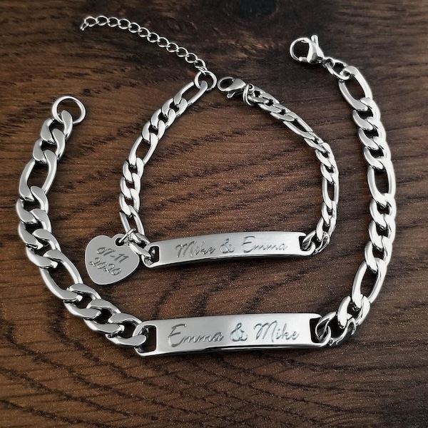 Personalized Silver Bracelet Couples Set - Etsy