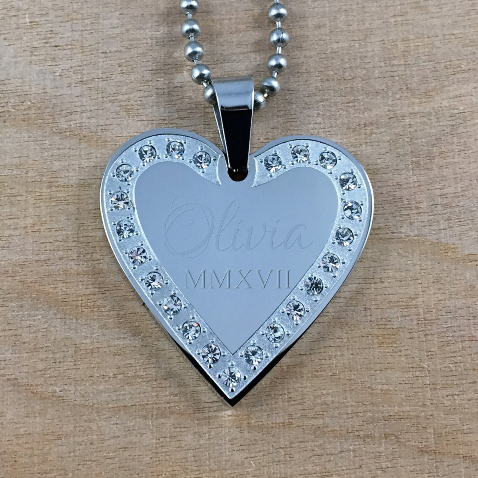 Engraved Necklace Custom Heart Pendant Monogrammed Ladies | Etsy