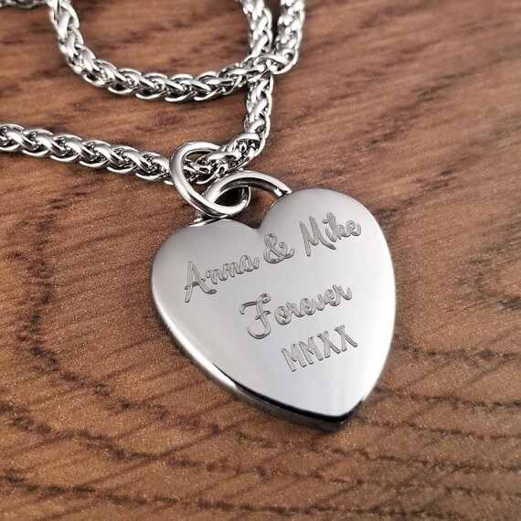 Personalized Heart Necklace Ladies Jewelry Engraved Custom | Etsy
