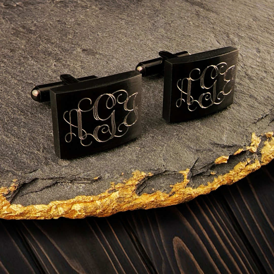Personalized Cuff Links Engraved for Free, Black Rectangle Designer ...