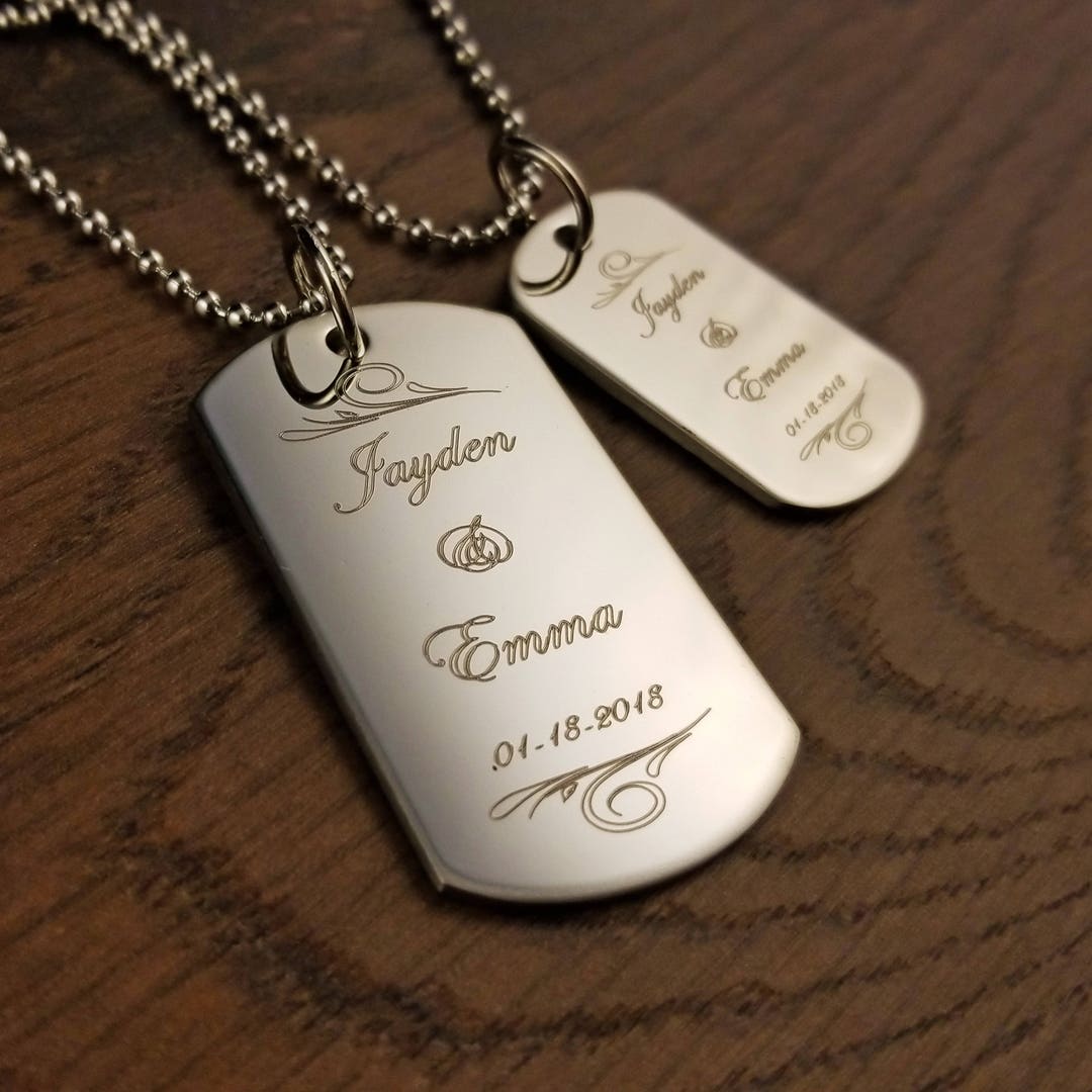 Engraved Necklace Couples Dog Tag Set, Love His & Hers Pendant ...