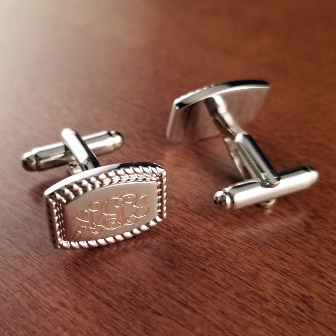 Personalized Cuff Links Engraved for Free, Silver Color Rope Cuff Links ...