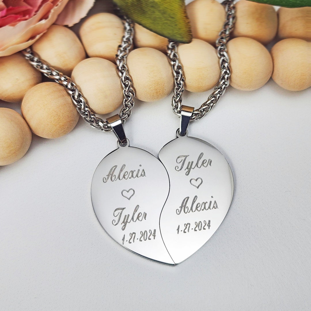 Heart Necklace for Couples Two Piece Pendant Valentine's Day ...