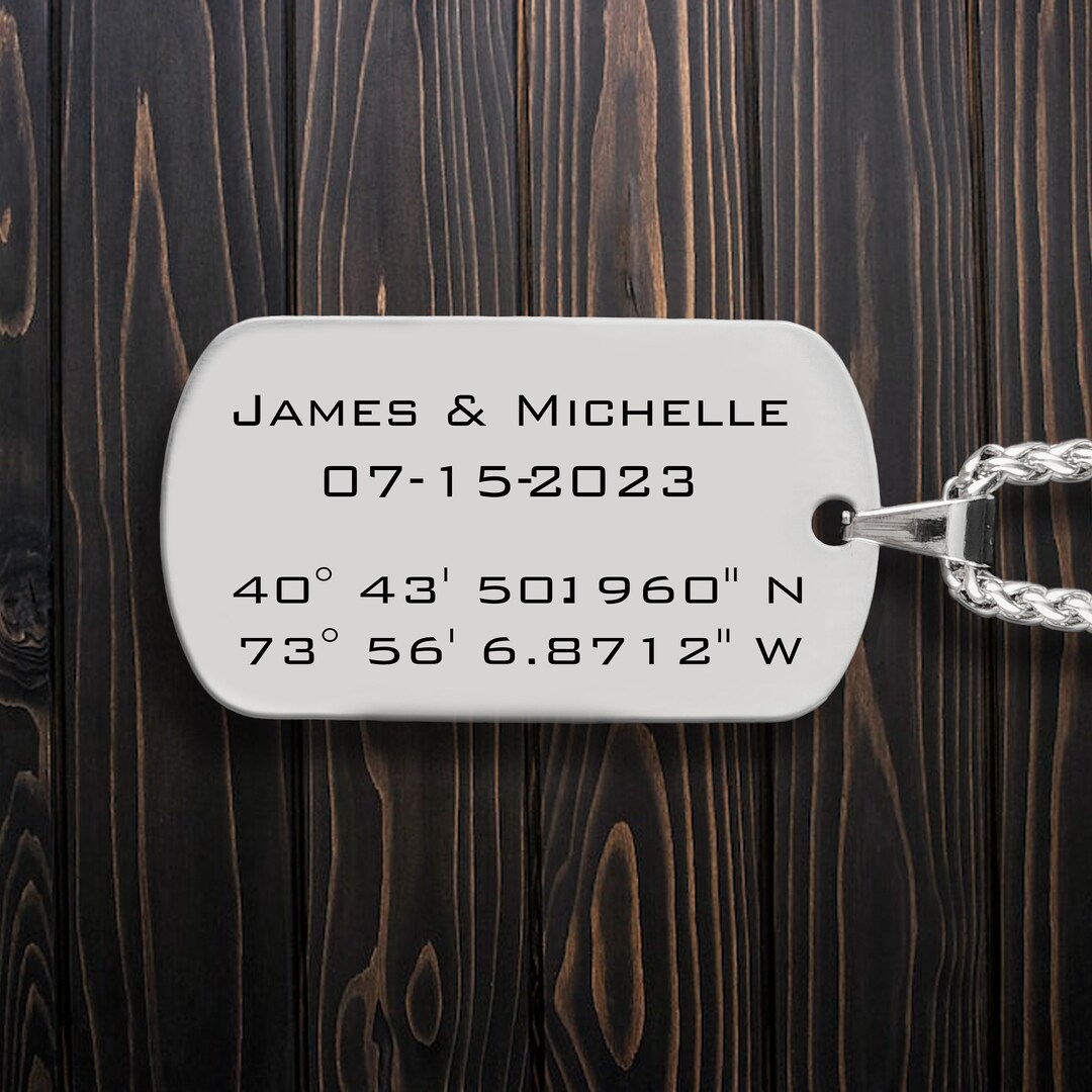Personalized Couples Coordinates Dog Tag With Free Laser Engraving ...