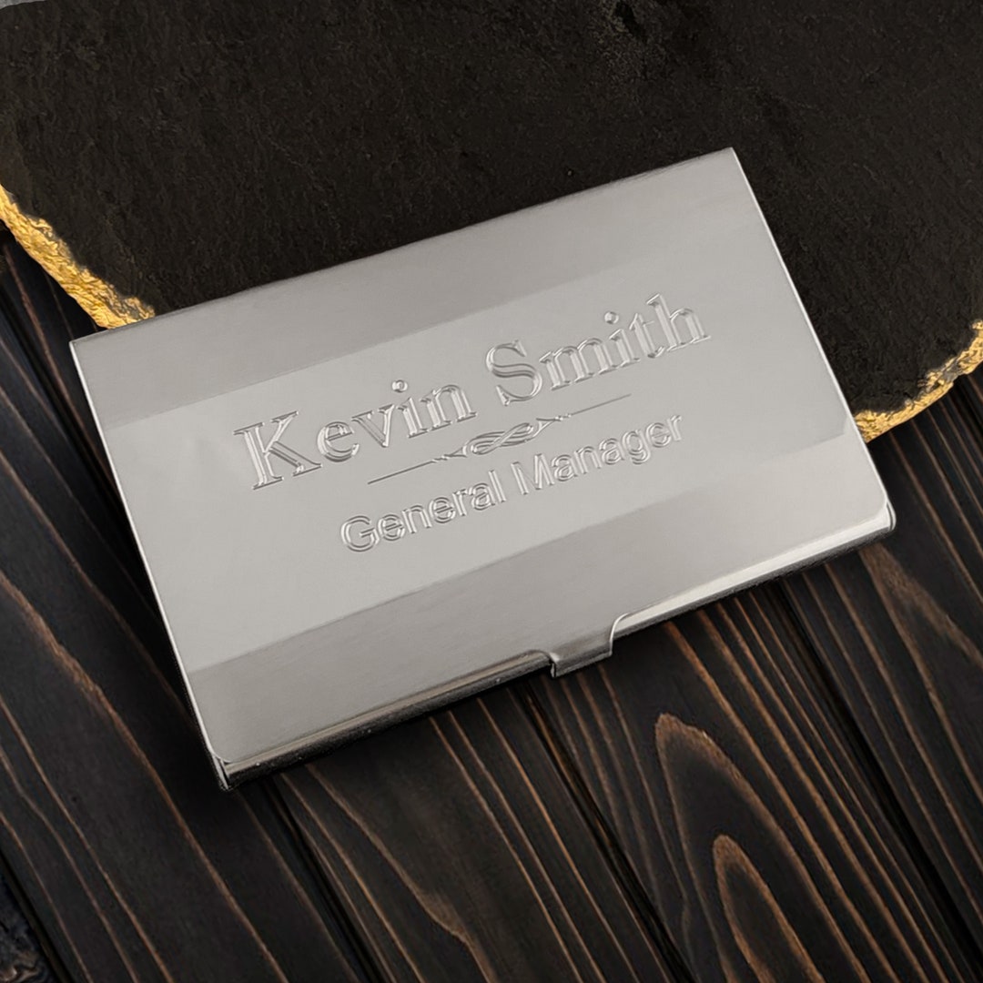 Engraved Personalized Business Card Holder Engraved for Free, Two Tone ...