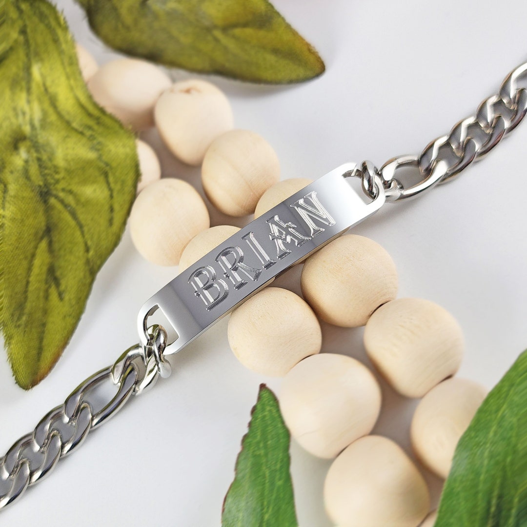 Personalized Men's Bracelet, Stainless Steel ID Bar Chain Bracelet ...