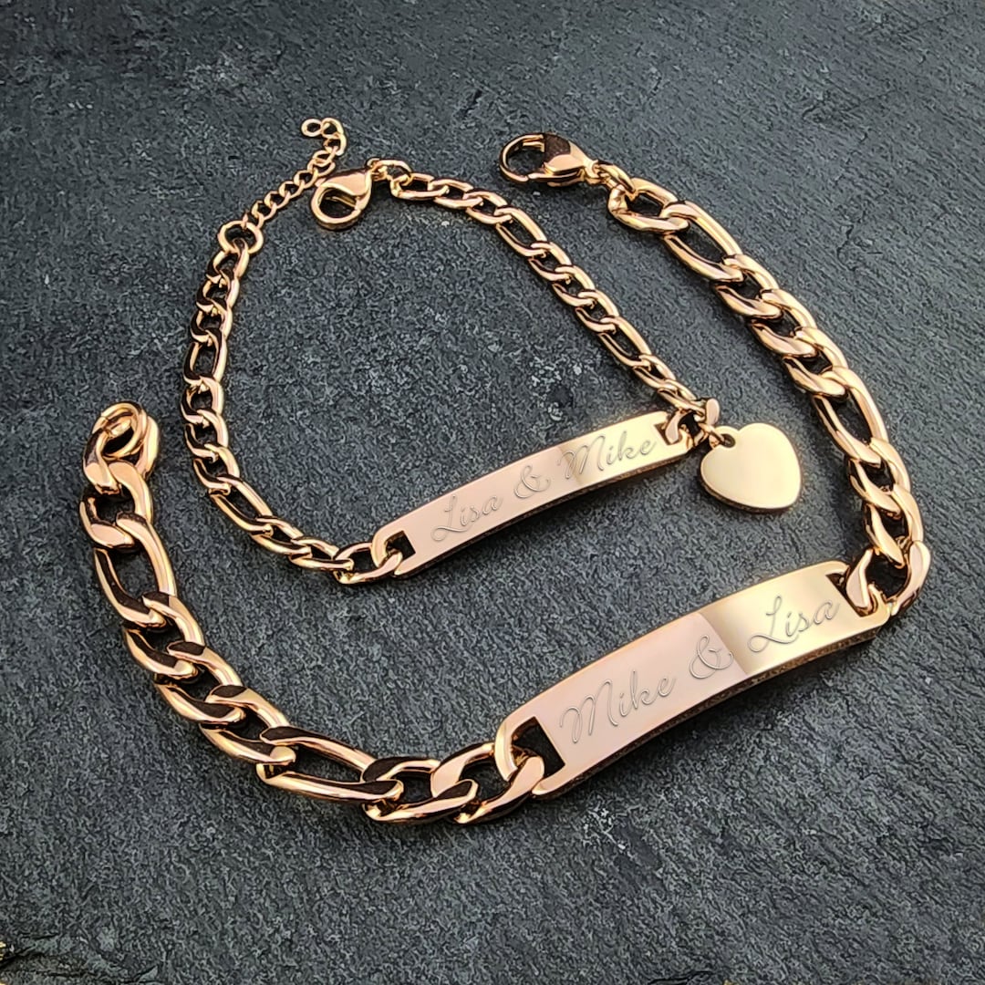 Couples Customized Rose Gold His & Hers Bracelet Set, Personalized ...