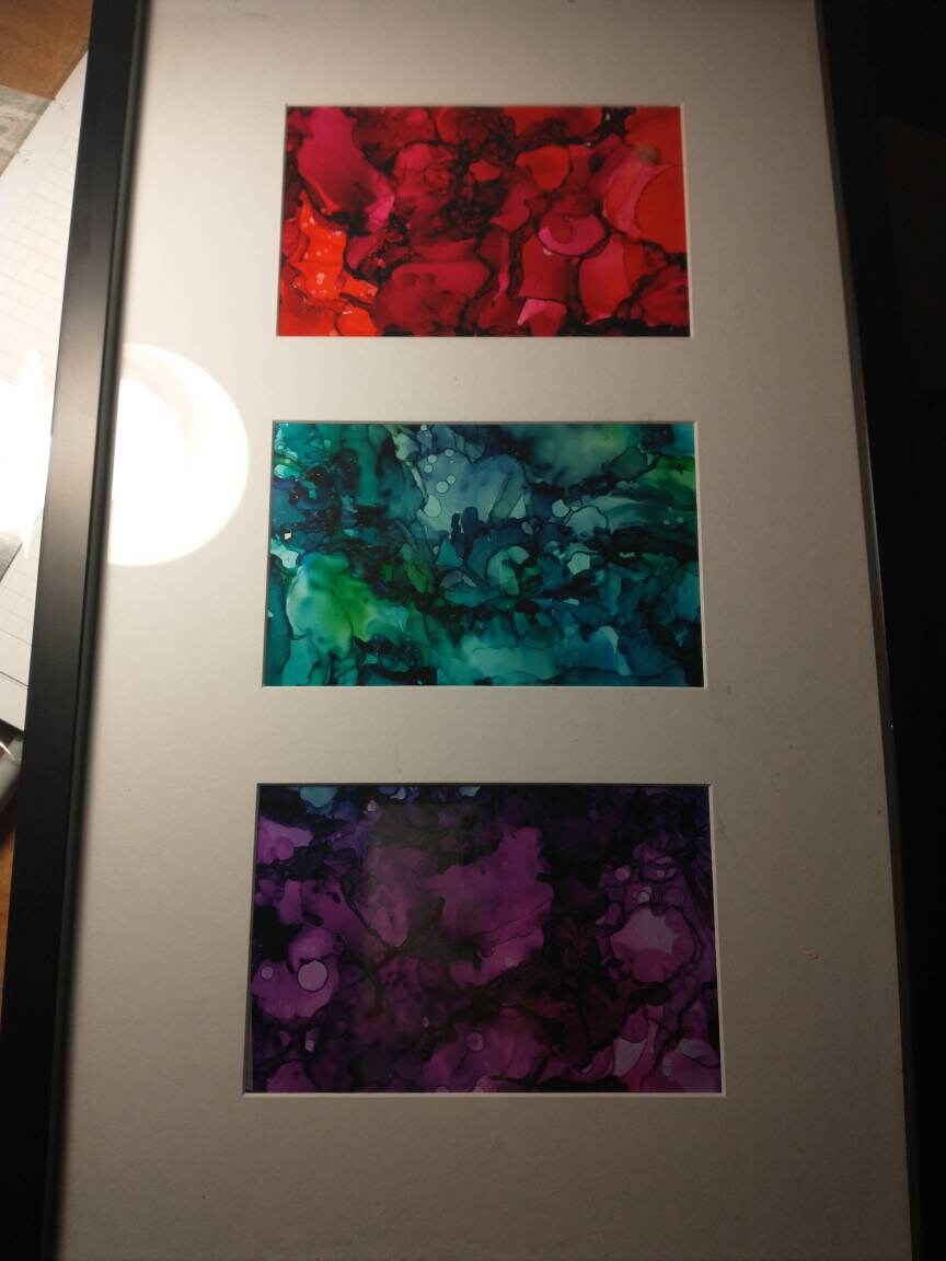 Alcohol Ink Triptych Red Green Purple Art Abstract Wall - Etsy
