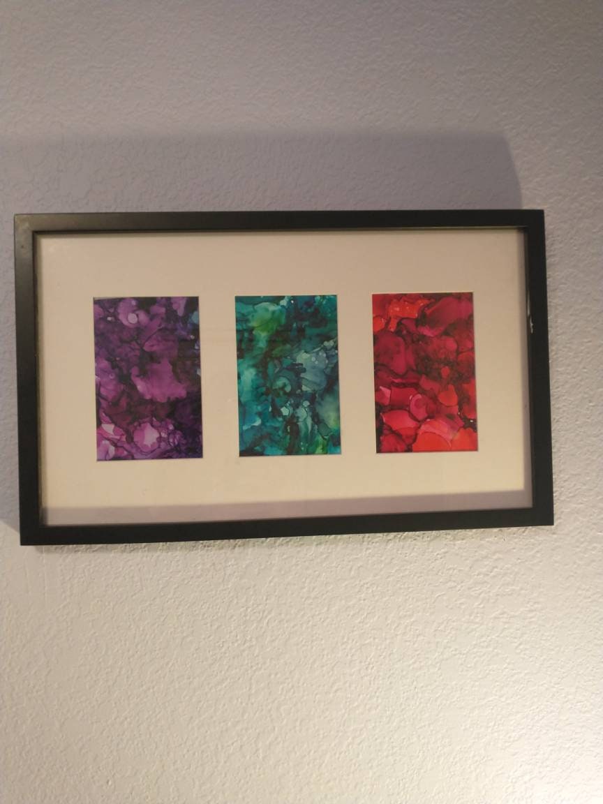 Alcohol Ink Triptych Red Green Purple Art Abstract Wall - Etsy