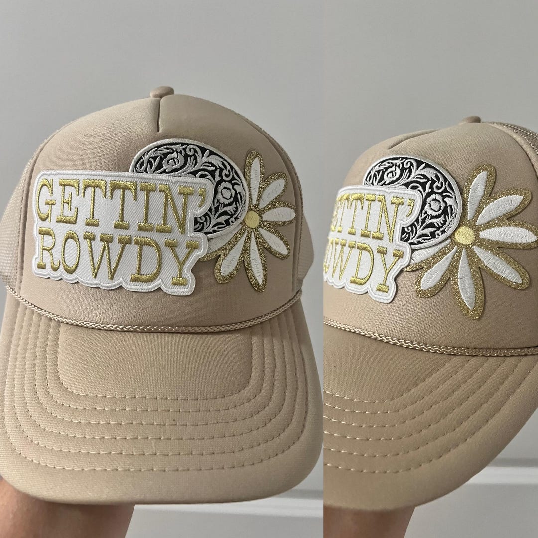 Custom Made Gettin Rowdy Trucker Hat, Trucker Cap. Daisy, Western Belt ...