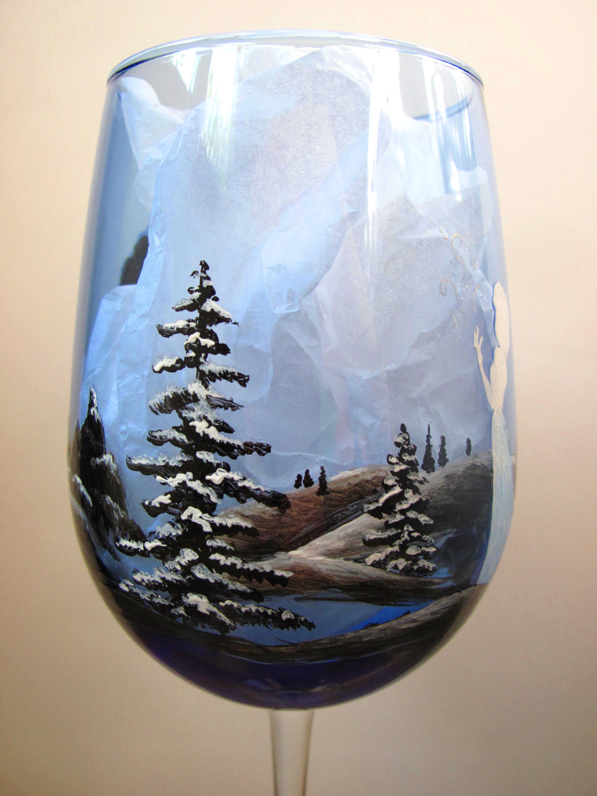 Disney Frozen Wine Glass Elsa Hand Painted Cobalt Blue - Etsy