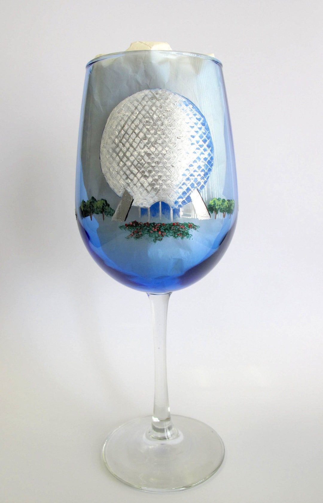 Disney Wine Glass, Epcot, Hand Painted, Cobalt Blue - Etsy
