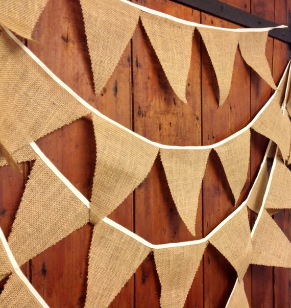 Items similar to Rustic burlap wedding bunting banner 29 hessian flags ...