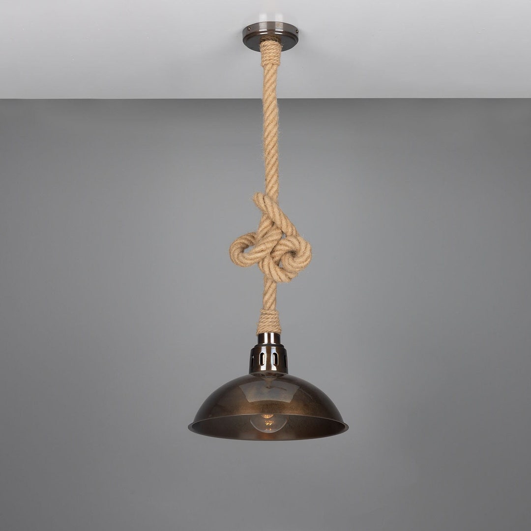 Tahiti Jute Rope Pendant Light With Vintage Brass Shade 11.8'' (30cm ...