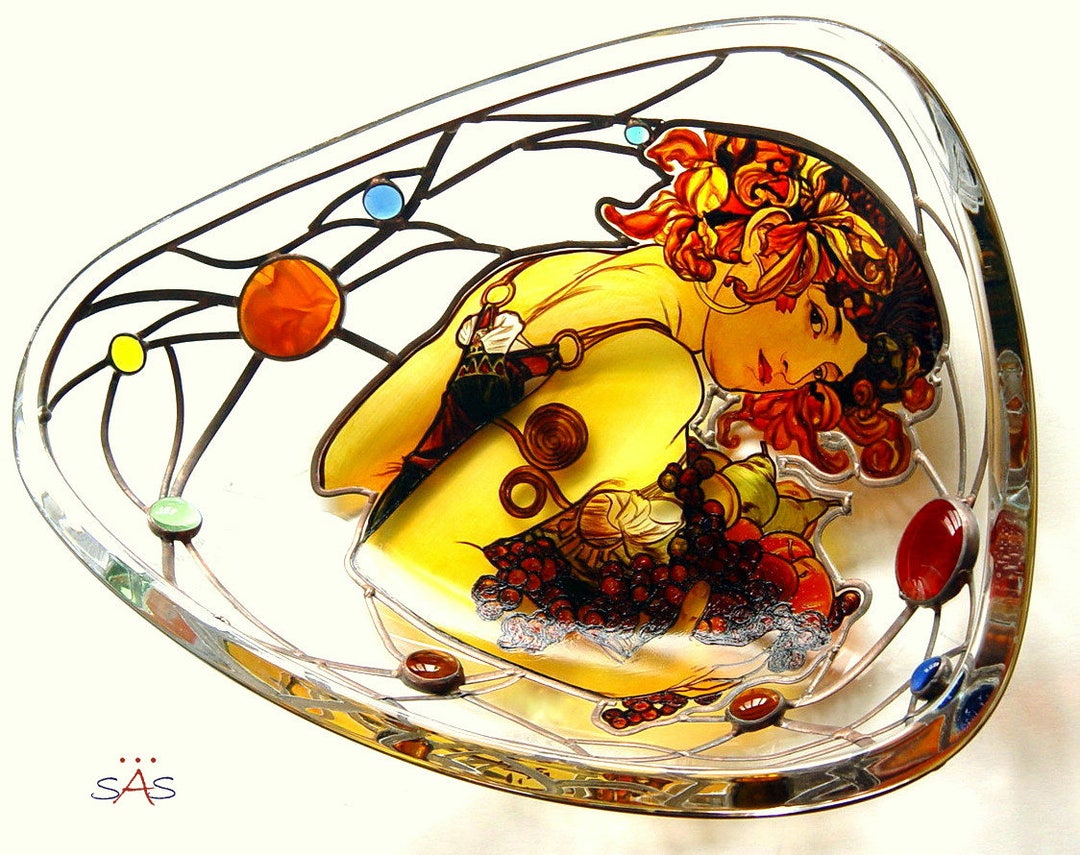 Alphonse Mucha - Fruit. Bowl. German Glass. Original Hand-painted by ...