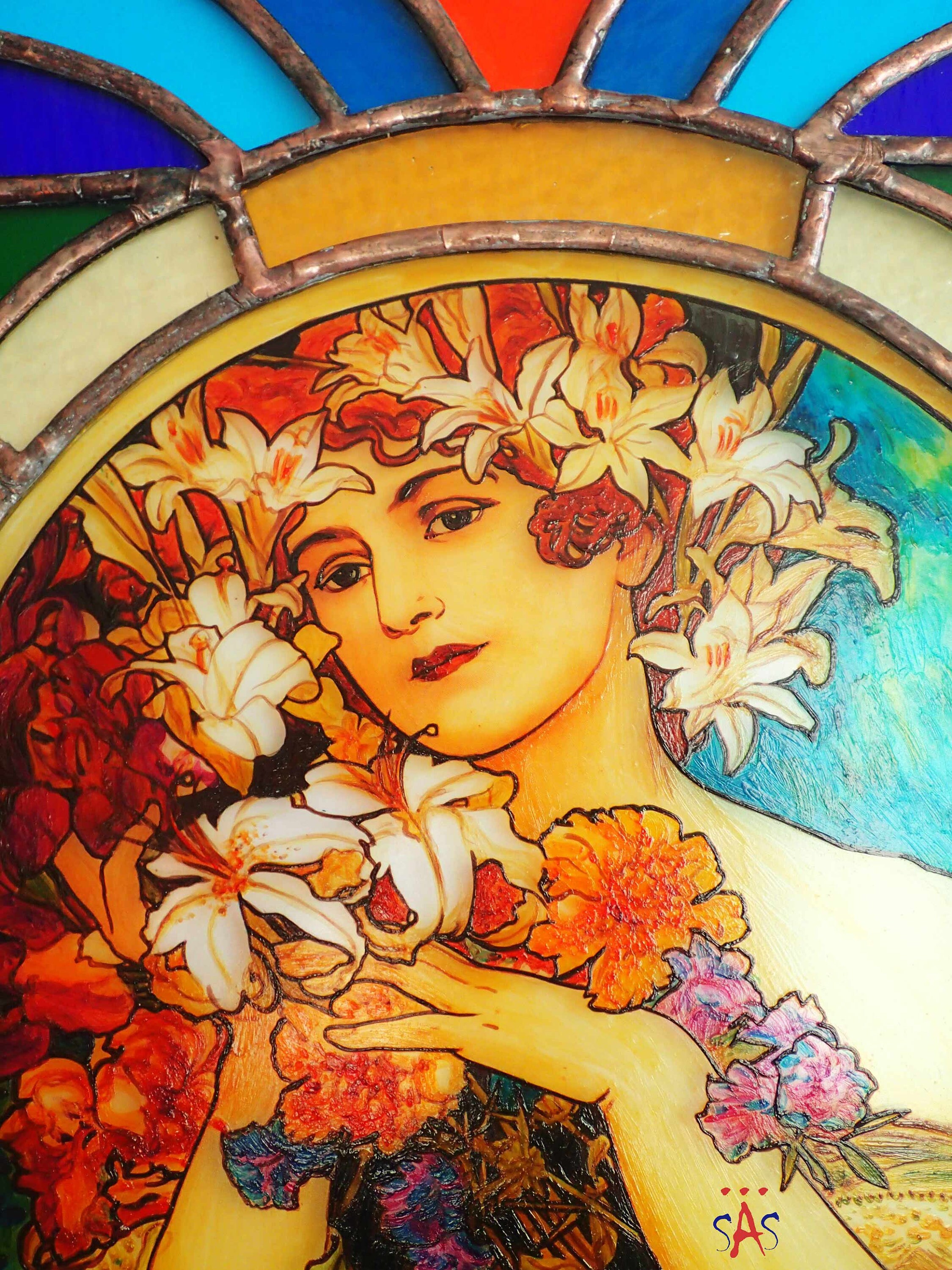Alphonse Mucha Flower. Stained Glass. Window Panel With - Etsy