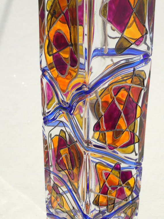 Abstract Vase. Massive Glass Bright Hand-painted Decorative - Etsy