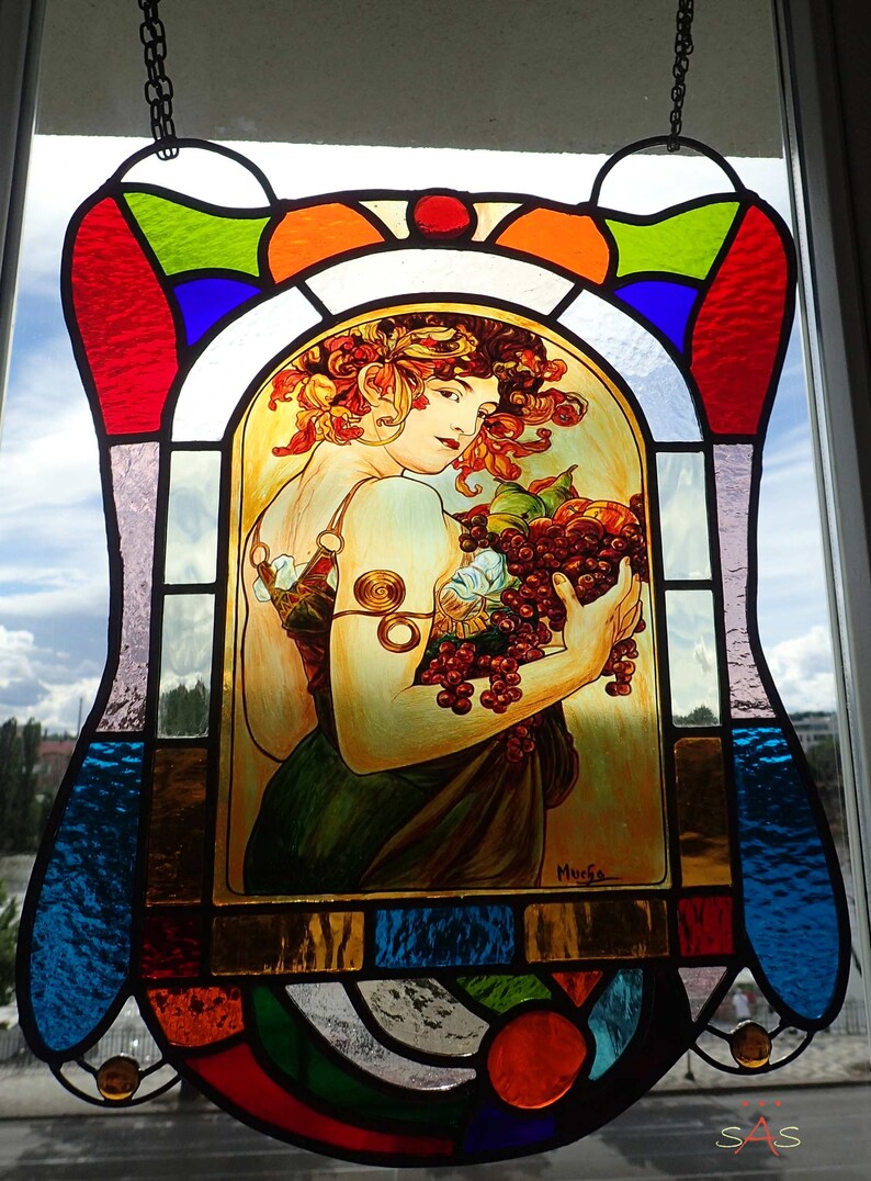 Alphonse Mucha - Fruit. Stained Glass Window Panel. Original Hand ...