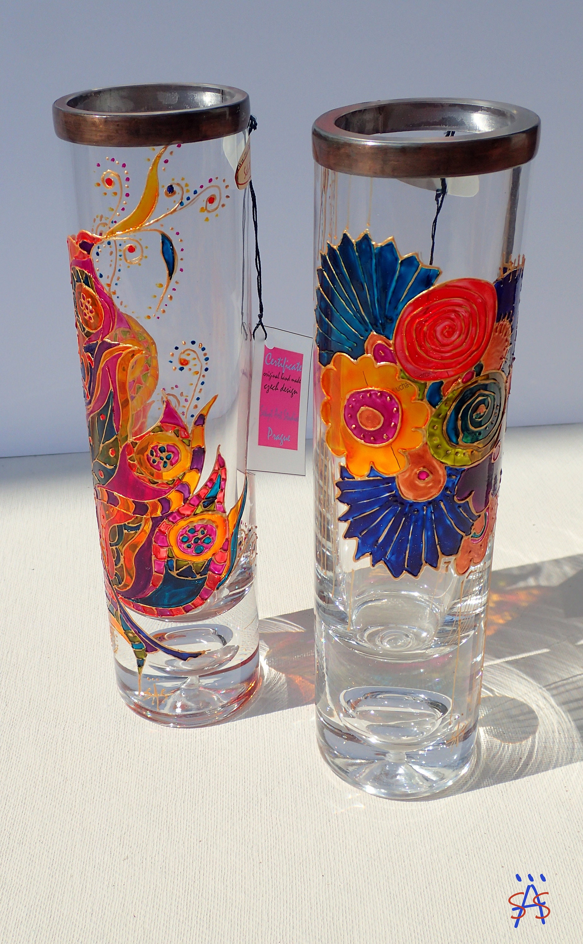 Vase-bird.glass, Bright, Hand-painted Decorative Vase. Product of Czech ...