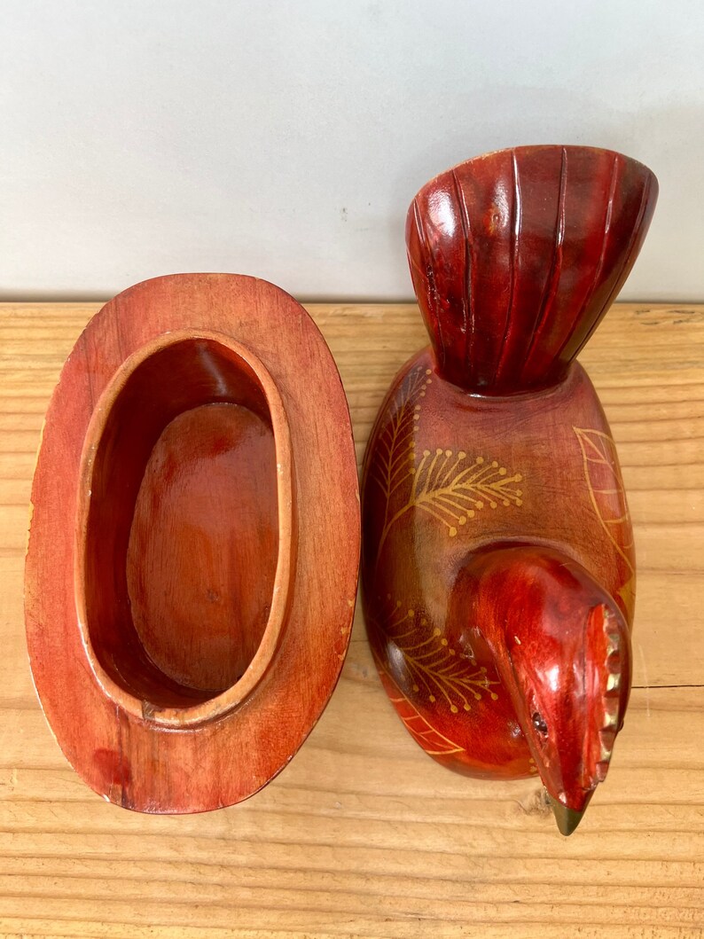 Vintage Wood Chicken Rooster Trinket Box Lacquered Hand Painted ...