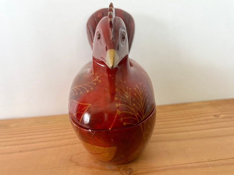Vintage Wood Chicken Rooster Trinket Box Lacquered Hand Painted ...