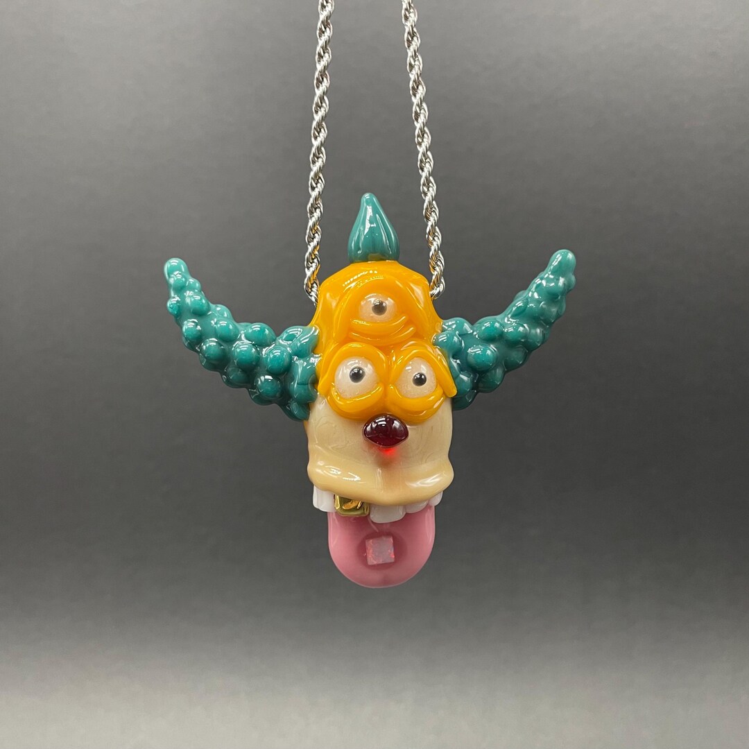 Krusty the Clown Psychedelic Glass Pendant With Opal Tab - Etsy
