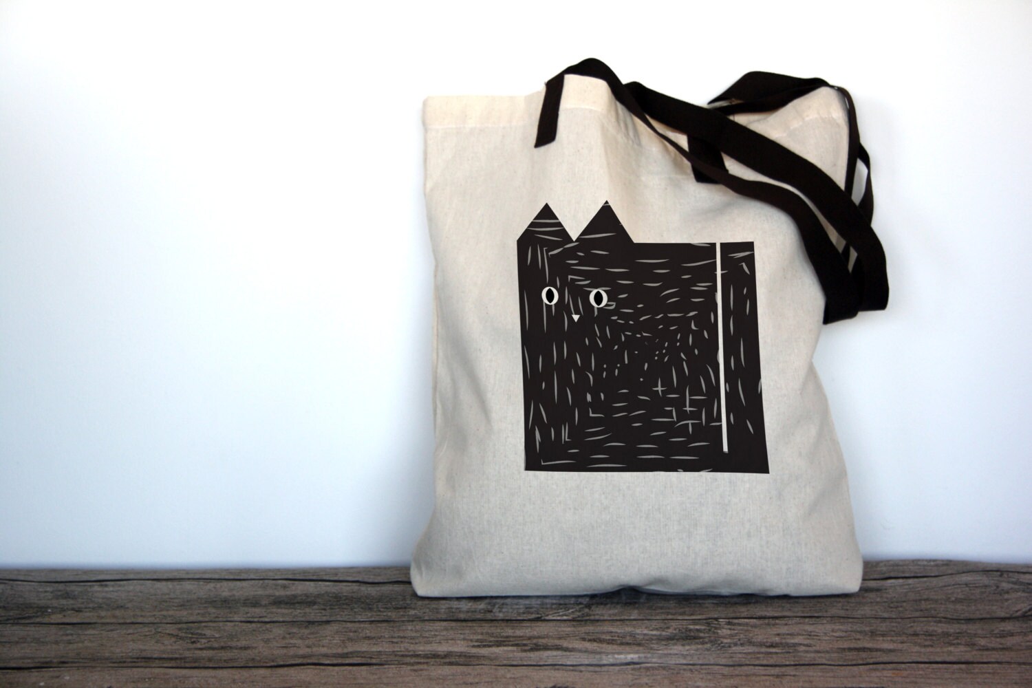 Black Cat Tote Bag With a Funny Fat Cat Canvas Tote Bag With - Etsy