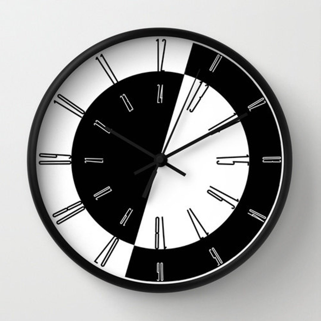 Black and White Wall Clock, Clock With Numbers, , Contemporary Wall ...
