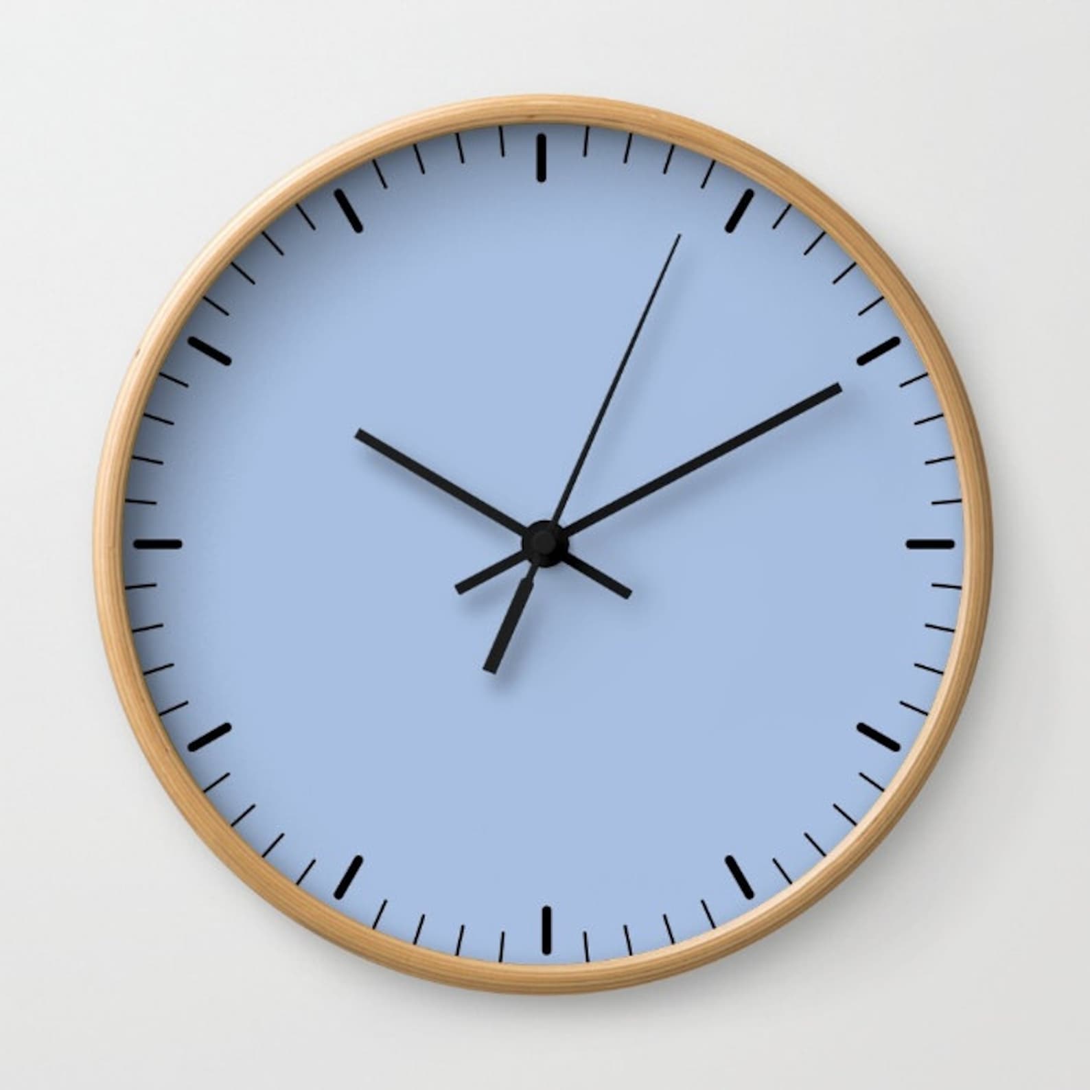 Blue Wall Clock With Wood Frame , Modern and Classic Clock , Minimal ...