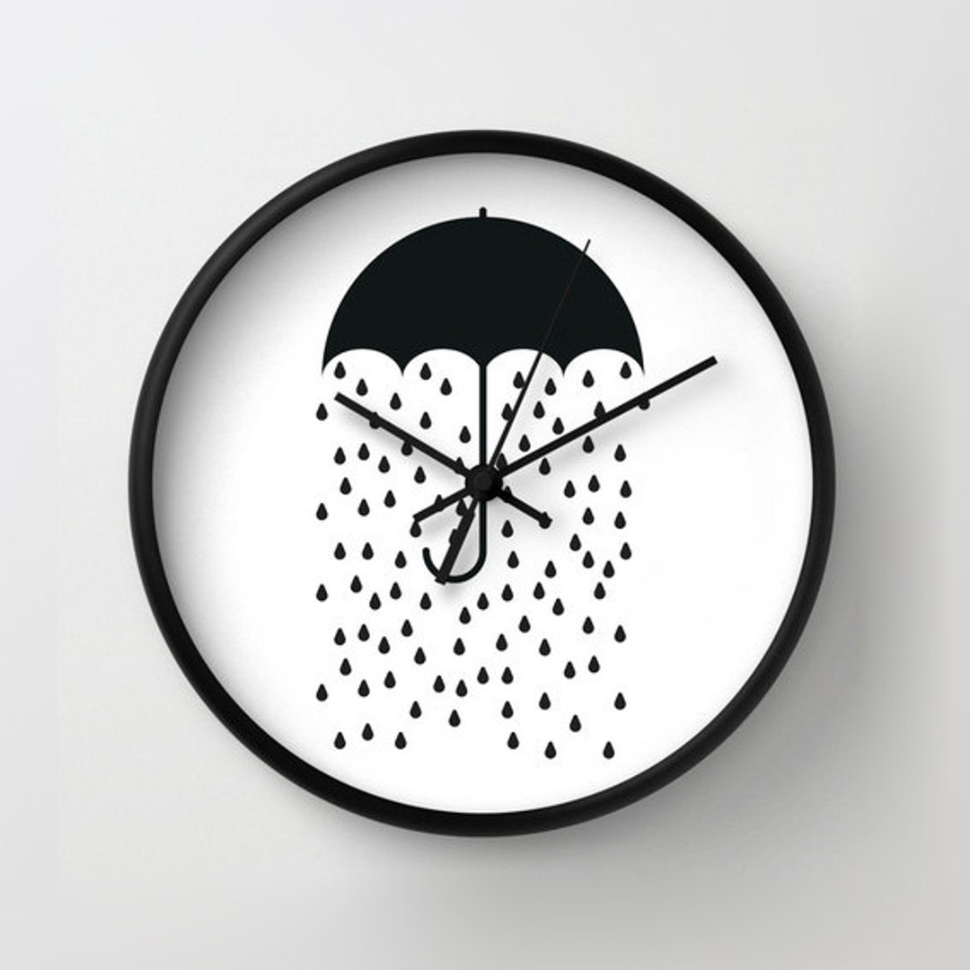 Singing in the Rain, Iillustration Clock, Cozy Wall Art, Wood Wall ...