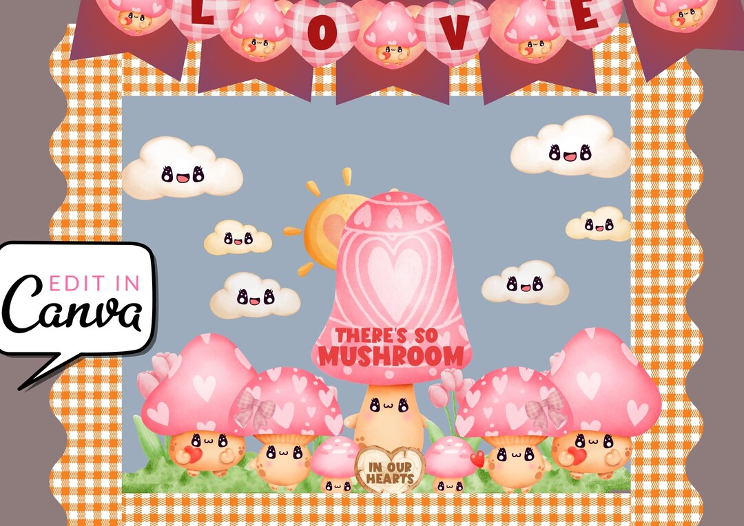 Valentine’s Day Bulletin Board Set, Cute Mushroom Classroom Decor ...
