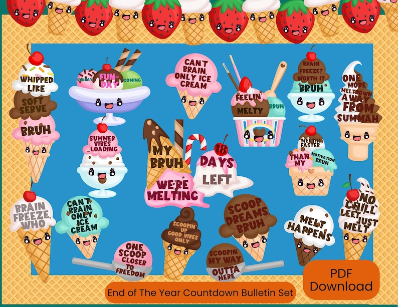 End of Year Countdown, Ice Cream Bulletin Board Set, Summer Classroom ...