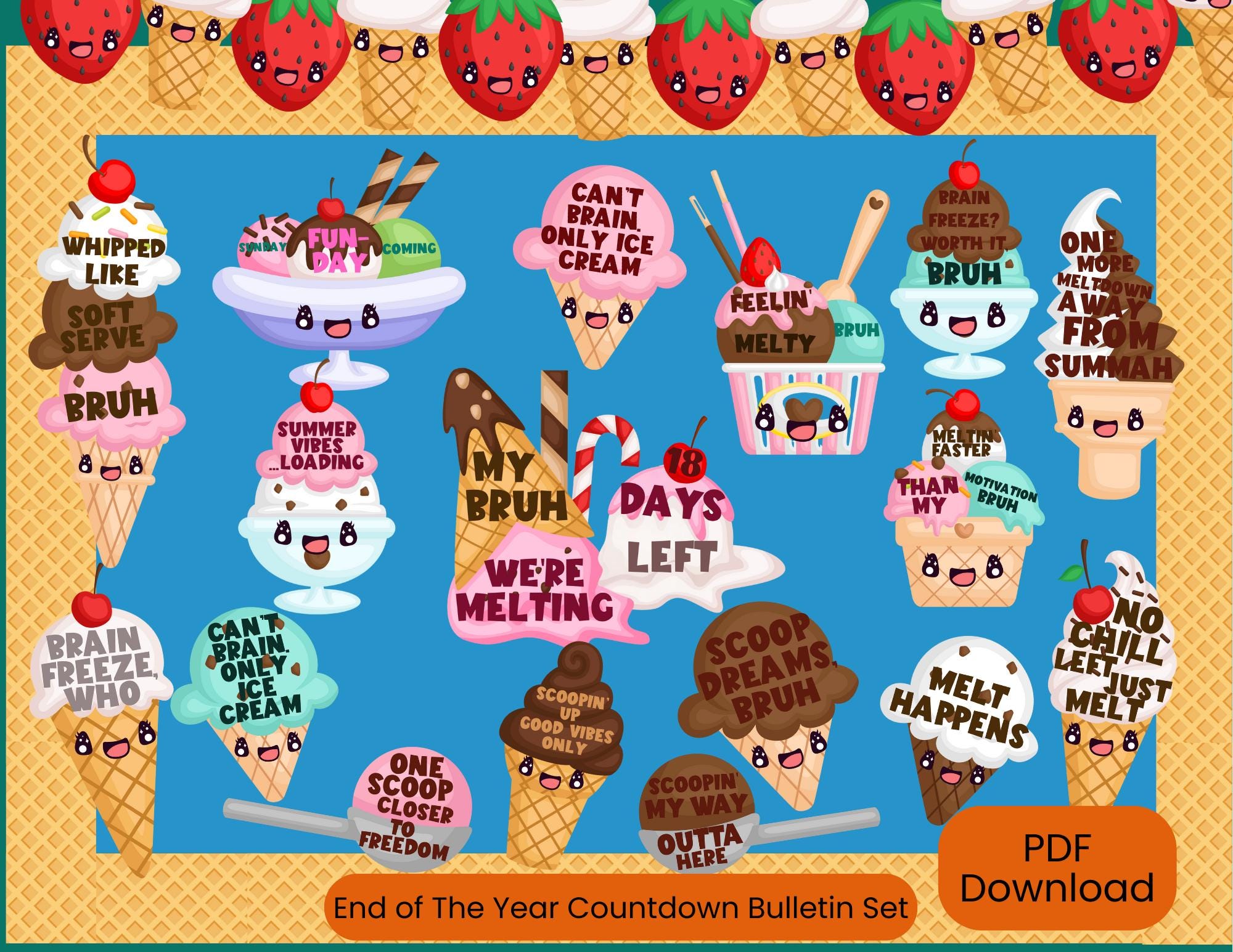 End of Year Countdown, Ice Cream Bulletin Board Set, Summer Classroom ...