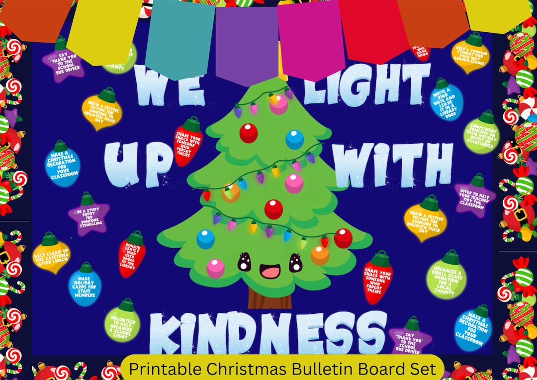 Christmas Bulletin, Light up With Kindness Classroom Bulletin Board Set ...