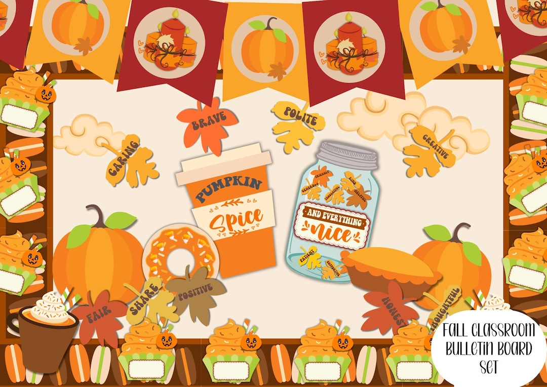 Pumpkin Spice Classroom Bulletin Board Set, Autumn Bulletin Board ...
