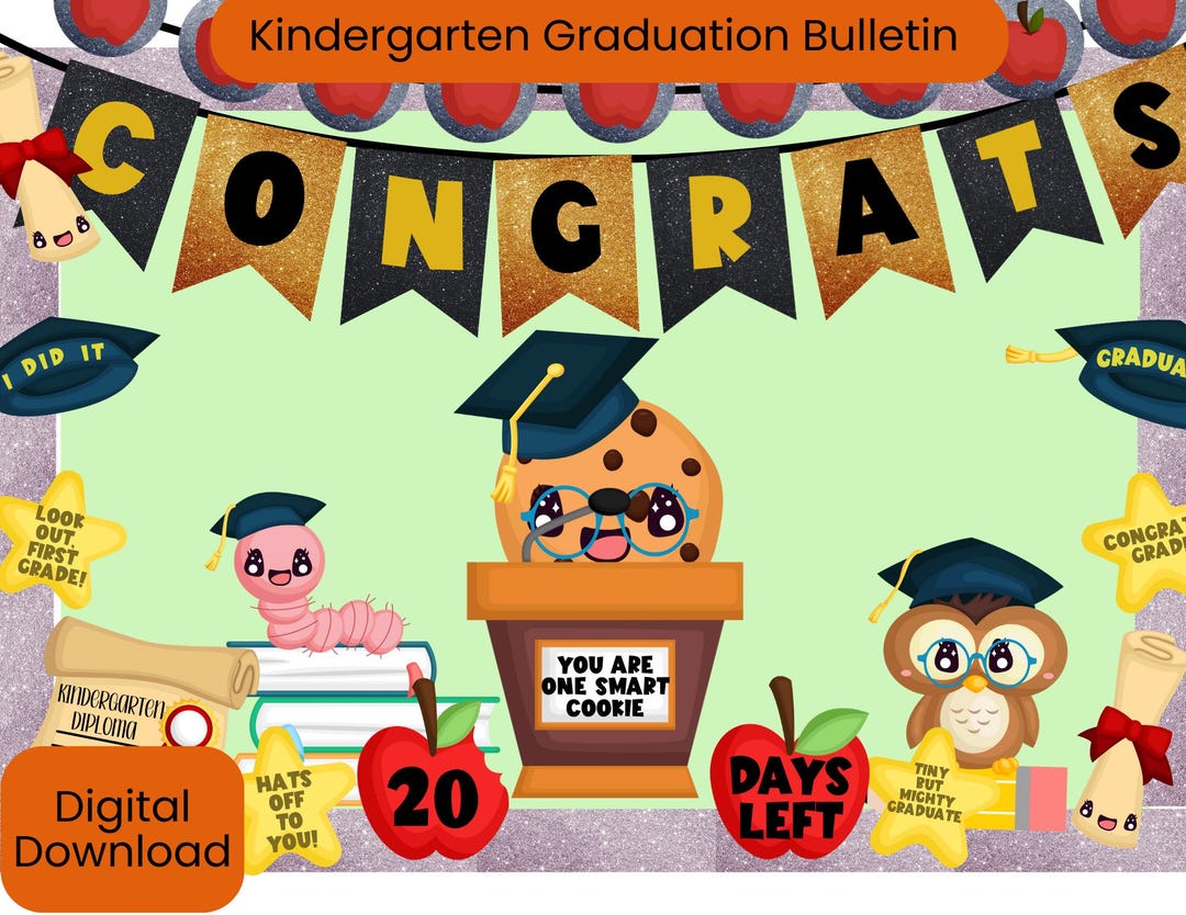 Kindergarten Graduation Bulletin Board Set, Printable Decor & Countdown ...