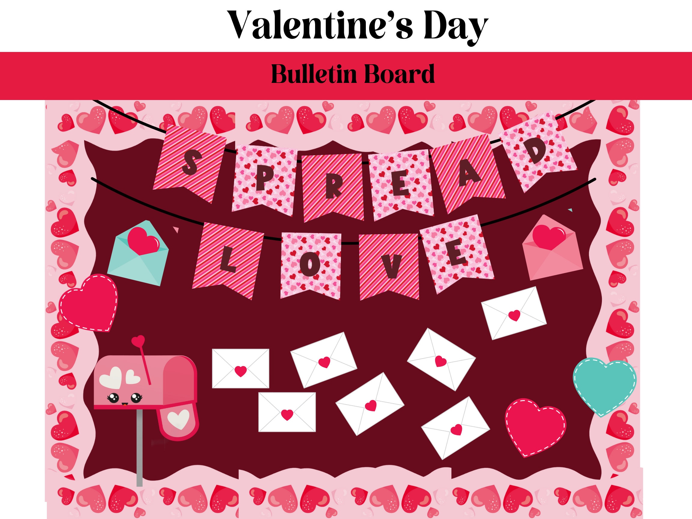Valentine's Day Classroom Bulletin Board Decoration, Red Pink Love ...