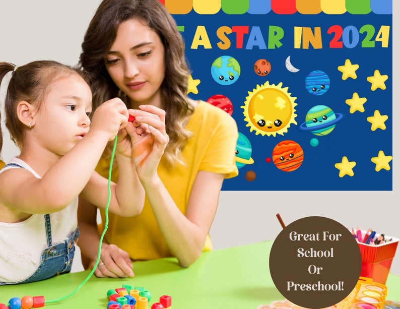 New Year Bulletin Board Classroom Decoration Set, Name Tags, Chalkboard ...