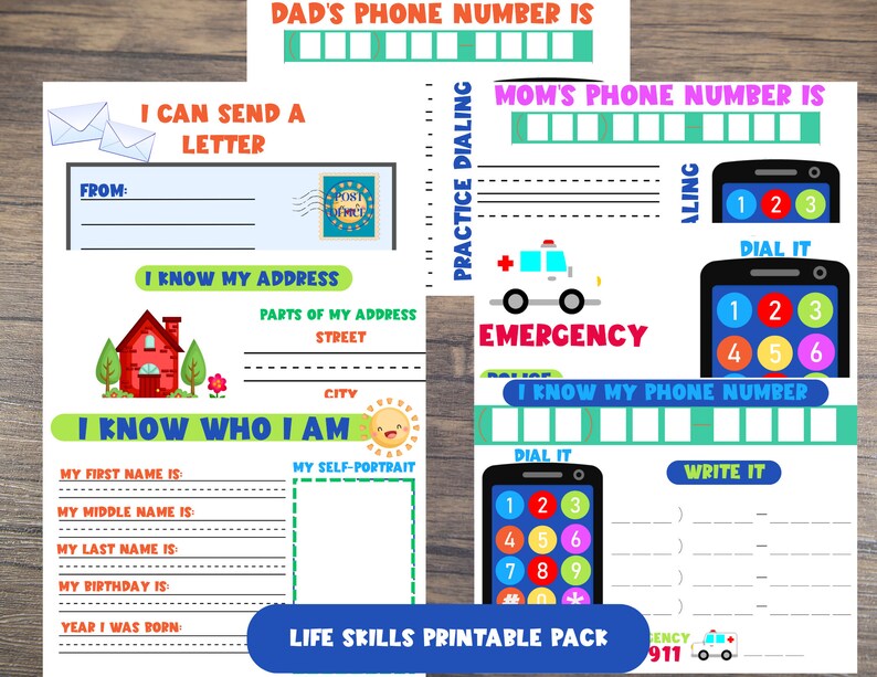 Life Skills Printable Pack, Phone Number Printable, Address Printable ...