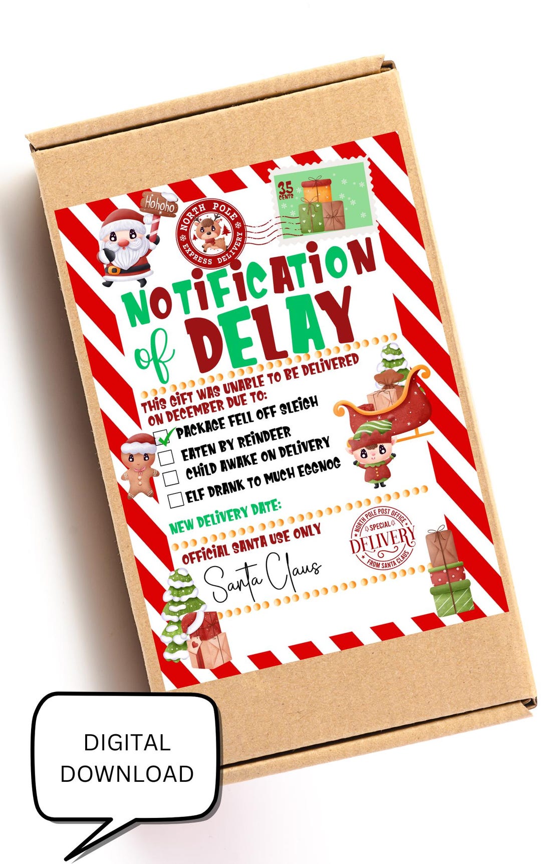 Late Christmas Gift Notice From Santa Claus Template, Missing Gift Card ...