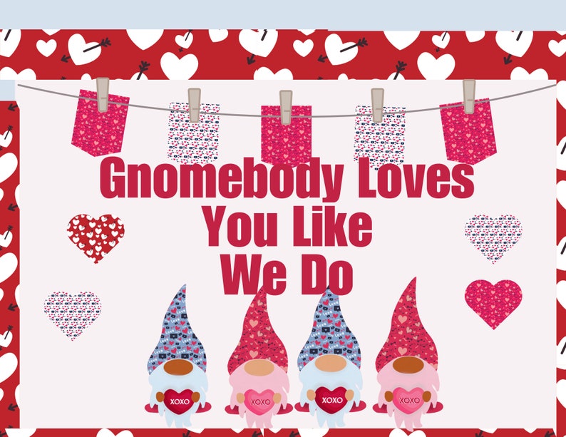 Valentine's Day Classroom Bulletin Board, Decoration Pink Love, Gnome ...