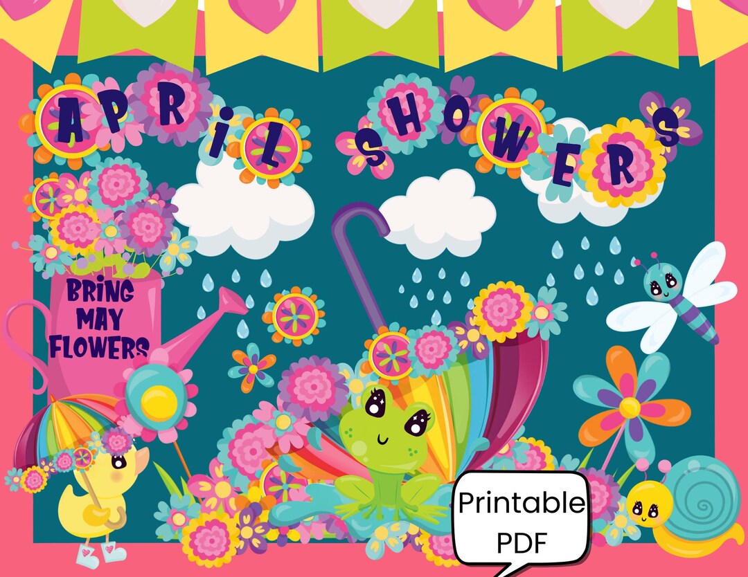 Spring Classroom Bulletin Board Set, April Showers Bring May Flowers ...