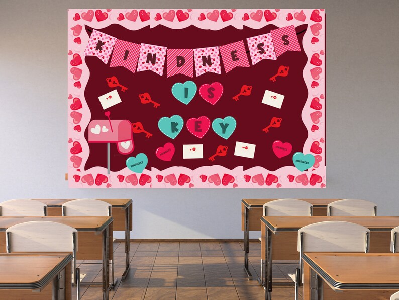 Valentine's Day Classroom Bulletin Board Decoration, Red Pink Love ...
