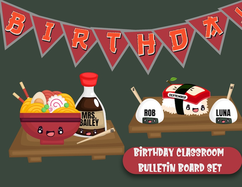 Sushi Birthday Bulletin Board Set, Birthday Bulletin Board, Sushi ...