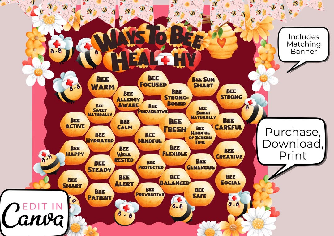 Healthy Bulletin Board, Bee Classroom Decor, Health Awareness Bulletin ...