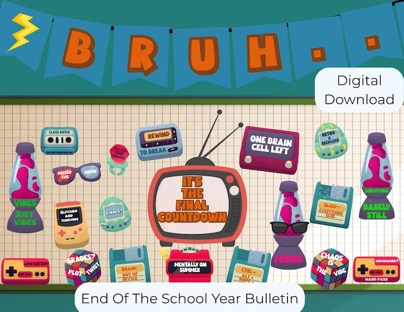 End of Year Bulletin Board, Retro Classroom Decor, Printable Student ...